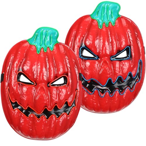 Liliful 2 Pcs Halloween Pumpkin Light up Mask Face Head Scary Mask for Halloween Festival Cosplay Party Decoration Costume(Red, Blue)
