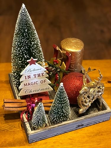 Small Christmas Tree - Christmas Table Decorations, Fake Flocked Xmas Tree Decor Mini Tinsel Christmas Tree for Kitchen Mantel Office Bedroom Window Table Top