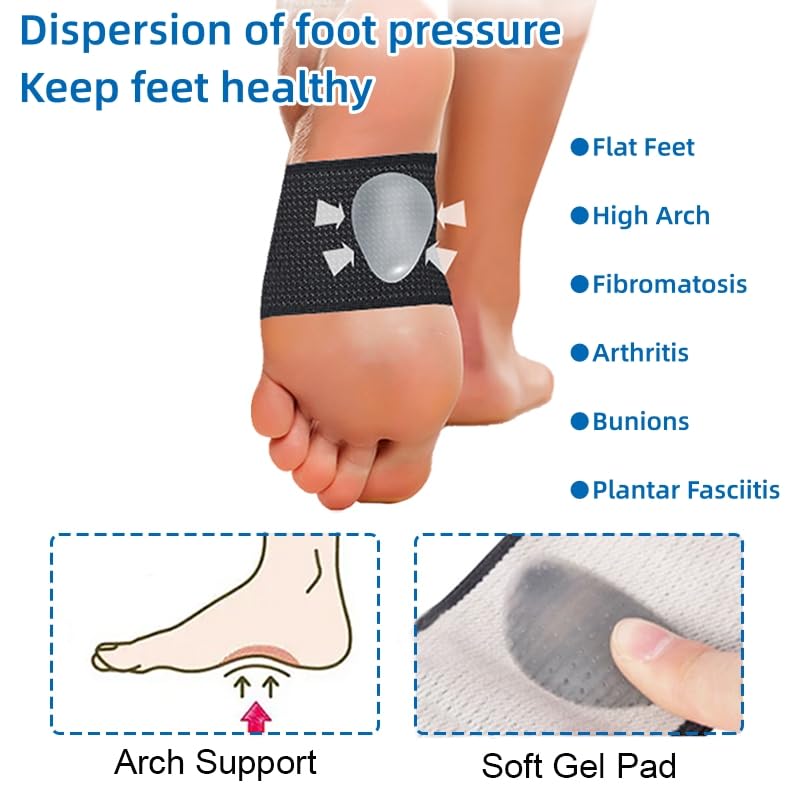 Baygoty 8 Pack Plantar Fasciitis Relief - Foot Arch Support Compression Sleeves/Braces with Gel Pads, Flat Foot Pain Relief Copper Arch Support, Gift for Women Men