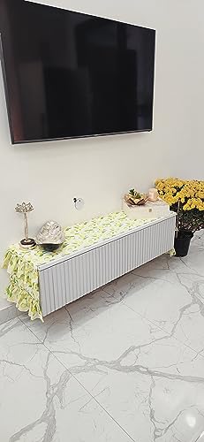 Throw Pillow Lemon Ruffle TV Console Unit Runner/TV Cabinet Cover Diwali Festival Decor (3 Feet TV Console(14x48 Inches)