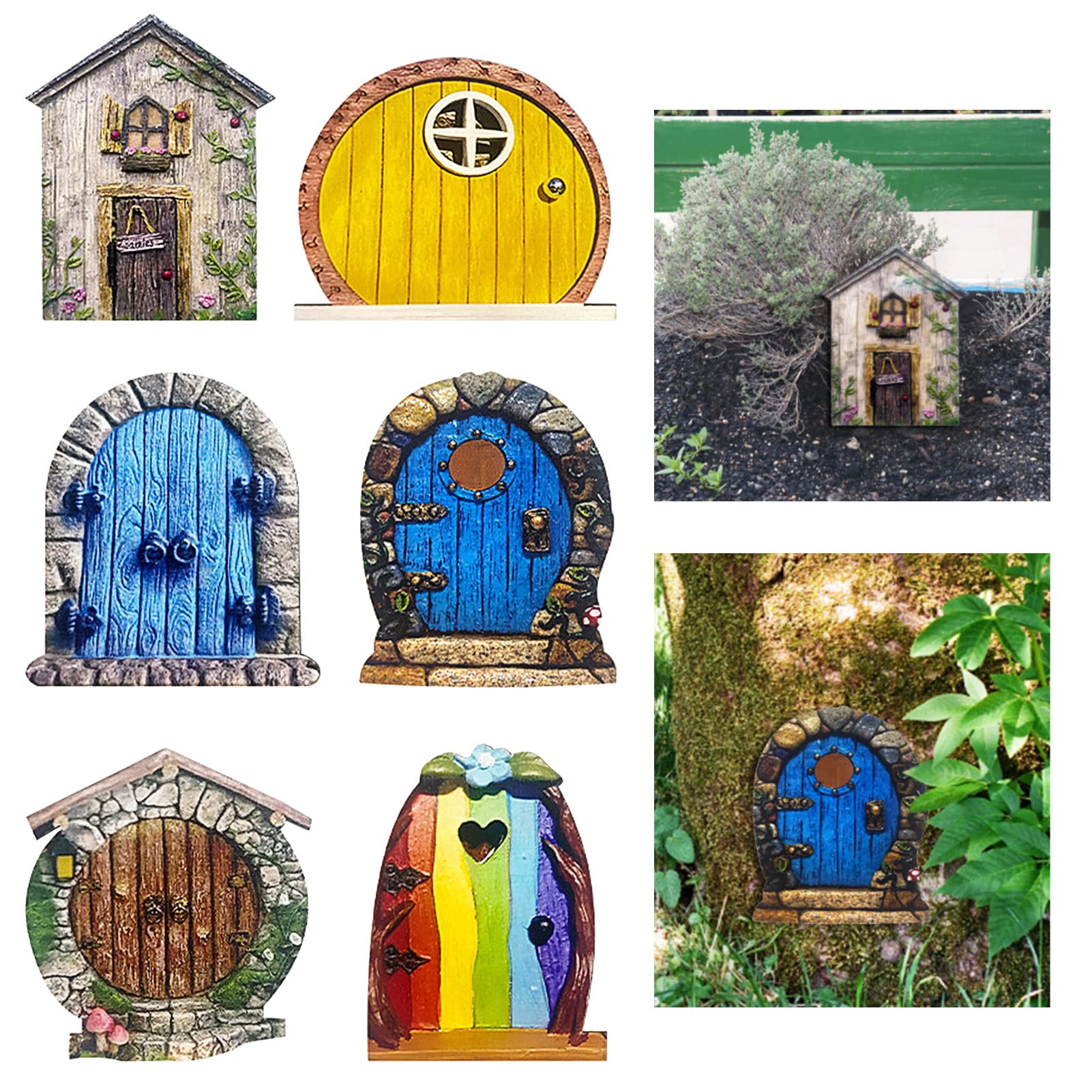 6 PCS Mini Fairy Garden Door for Tree, Miniature Fairy Door for Fairytale Tiny House Doors, Bonsai Terrarium Micro Landscape Decoration Accessories