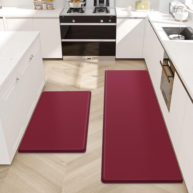 StepLively Kitchen Mat, 2 PCS Kitchen Rugs, Cushioned Kitchen Mats for Floor, Anti-Fatigue Mat, Kitchen Rug Set, Non-Skid Standing Mat for Kitchen, Office, Sink, 17.3"×30"+17.3"×47", Red