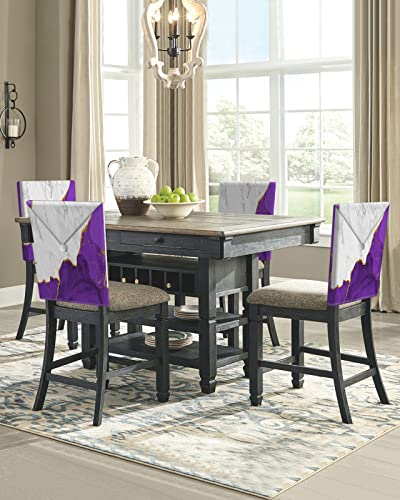 MUSEDAY Christmas Chair Covers Dining Chair Back Covers 6PCS, Marble Kitchen Chair Slipcovers Protective Covers for Xmas Wedding Hotel Holiday Party, Purple and Gray Modern Art Texture