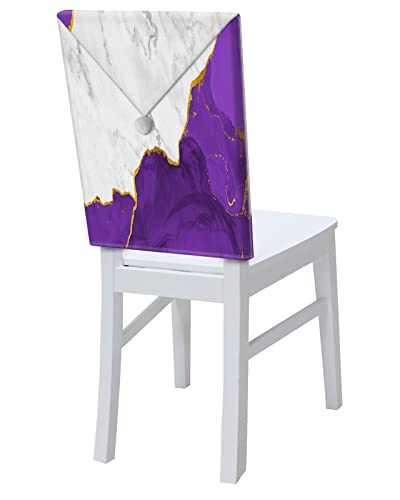MUSEDAY Christmas Chair Covers Dining Chair Back Covers 6PCS, Marble Kitchen Chair Slipcovers Protective Covers for Xmas Wedding Hotel Holiday Party, Purple and Gray Modern Art Texture