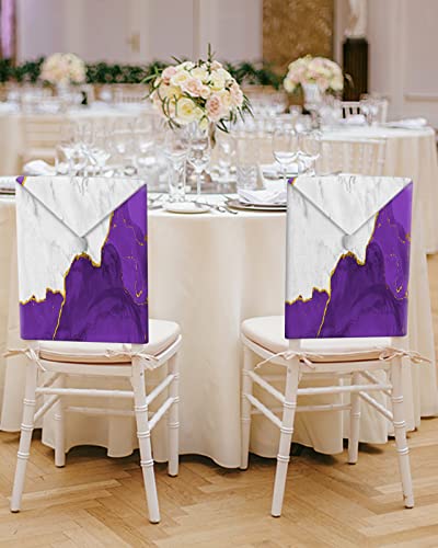 MUSEDAY Christmas Chair Covers Dining Chair Back Covers 6PCS, Marble Kitchen Chair Slipcovers Protective Covers for Xmas Wedding Hotel Holiday Party, Purple and Gray Modern Art Texture