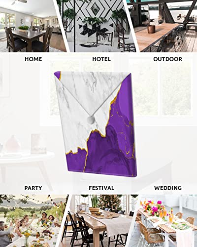 MUSEDAY Christmas Chair Covers Dining Chair Back Covers 6PCS, Marble Kitchen Chair Slipcovers Protective Covers for Xmas Wedding Hotel Holiday Party, Purple and Gray Modern Art Texture