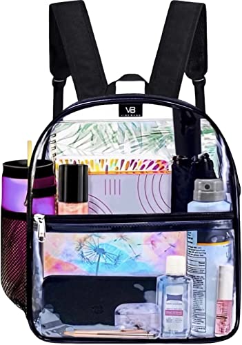 Clear Backpack Stadium Approved, Heavy Duty Small Transparent Backpack For Boys, Girls, Adults – School, Work, Festival, Concert Backpack – Ultra Soft PVC Plastic, Upgraded Under 12x12x6" (Jet Black)