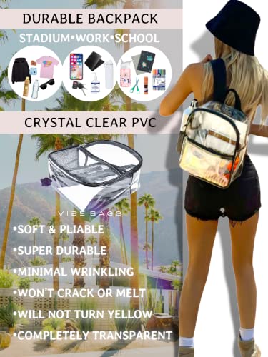 Clear Backpack Stadium Approved, Heavy Duty Small Transparent Backpack For Boys, Girls, Adults β School, Work, Festival, Concert Backpack β Ultra Soft PVC Plastic, Upgraded Under 12x12x6" (Jet Black)