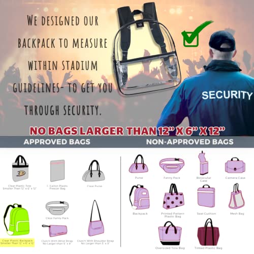 Clear Backpack Stadium Approved, Heavy Duty Small Transparent Backpack For Boys, Girls, Adults β School, Work, Festival, Concert Backpack β Ultra Soft PVC Plastic, Upgraded Under 12x12x6" (Jet Black)