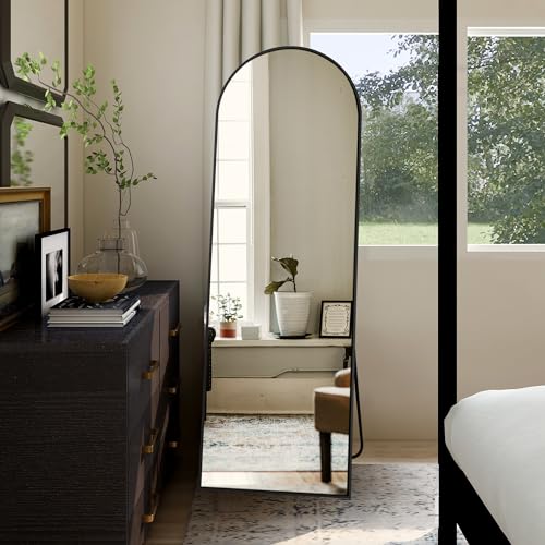 Delma Standing Mirror Full Length,Mirror Full Body,Large Floor Mirror with Arched Frame for Wall Entryway Door Bedroom Bathroom Living Room (with Stand,60x20-Black)