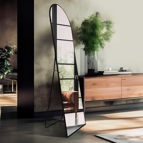 Delma Standing Mirror Full Length,Mirror Full Body,Large Floor Mirror with Arched Frame for Wall Entryway Door Bedroom Bathroom Living Room (with Stand,60x20-Black)