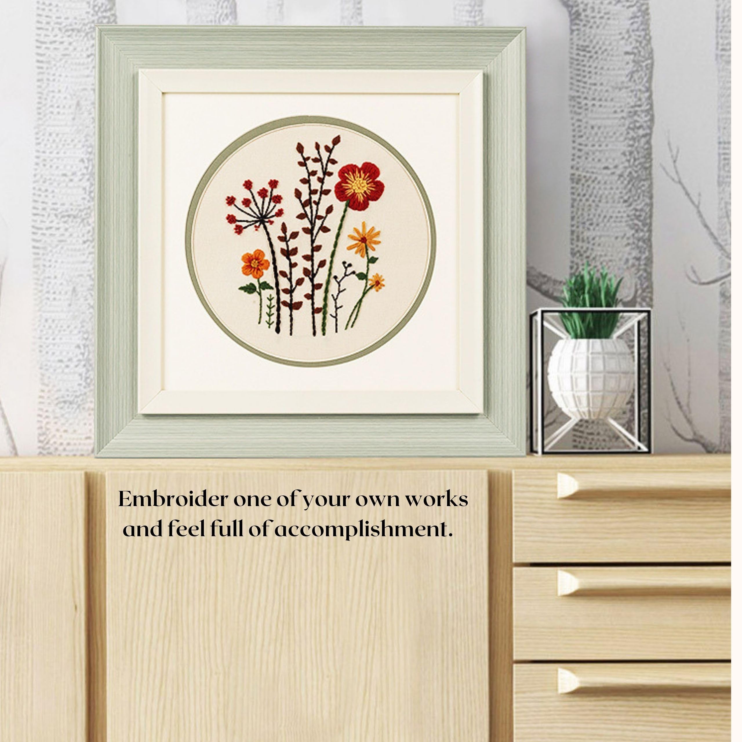 Embroidery Starter Kit Beginners- 3 Pack Cross Stitch Kits with Cute Flowers and Plants Patterns with Embroidery Hoop and Color Threads for Adults Kids