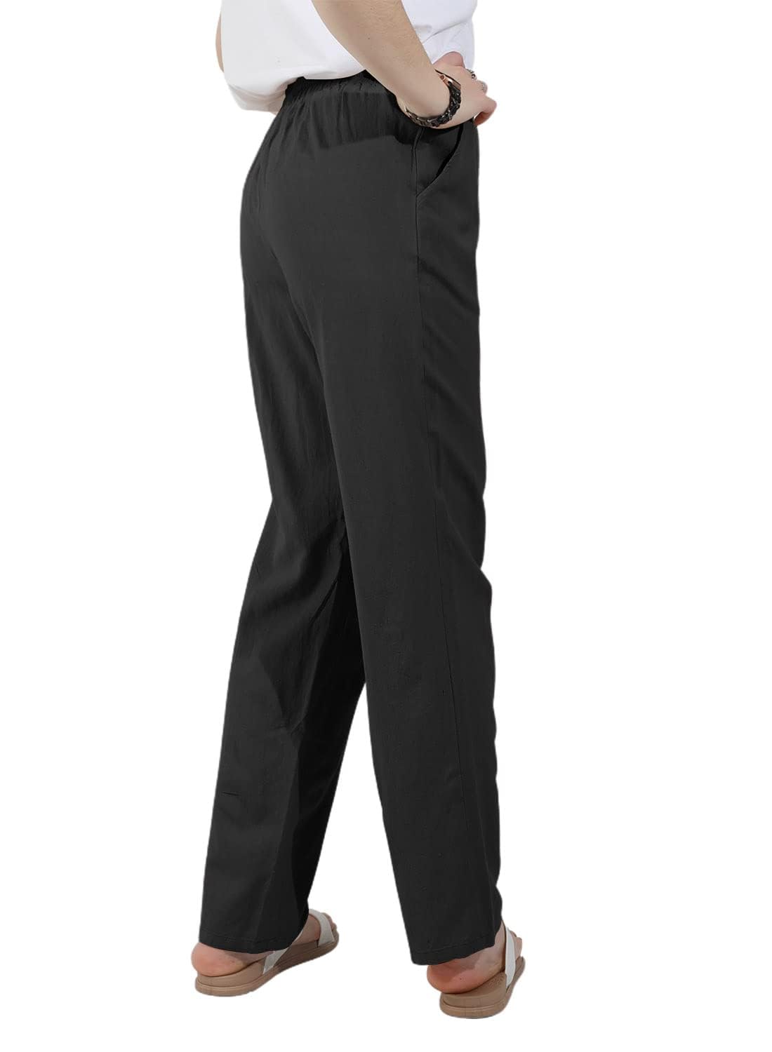 Costaric Women's Fashion Casual Elastic High Waisted Wide Leg Loose Work Long Palazzo Pants Trousers with Pockets XL Black
