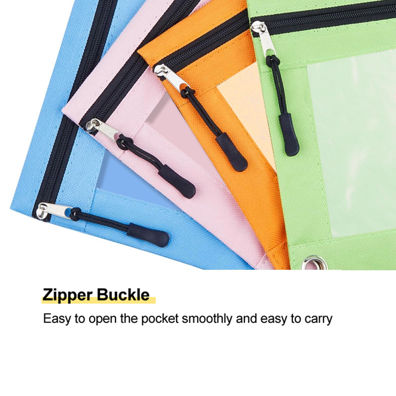 Pencil Pouch for 3 Ring Binder, 10 Pack Zipper Pouches with Clear Window, Oxford Pencil Holder Stationery Organziers Case Bag for School Classroom Supplies