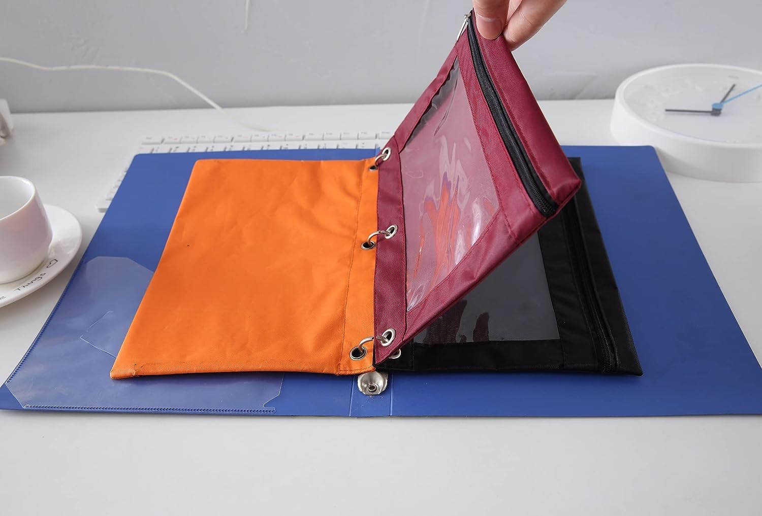 Pencil Pouch for 3 Ring Binder, 10 Pack Zipper Pouches with Clear Window, Oxford Pencil Holder Stationery Organziers Case Bag for School Classroom Supplies