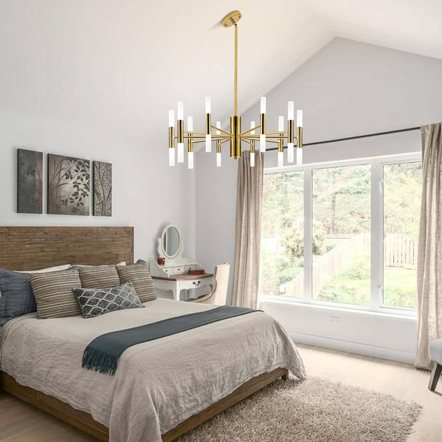 BOKT Modern Small 20-Lights LED Sputnik Chandelier Brushed Brass Gold Sputnik Chandelier Mid Century Modern Globe Wall Sconce Set of Two Plug in Cord Brushed Gold Bathroom Wall Sconce Light
