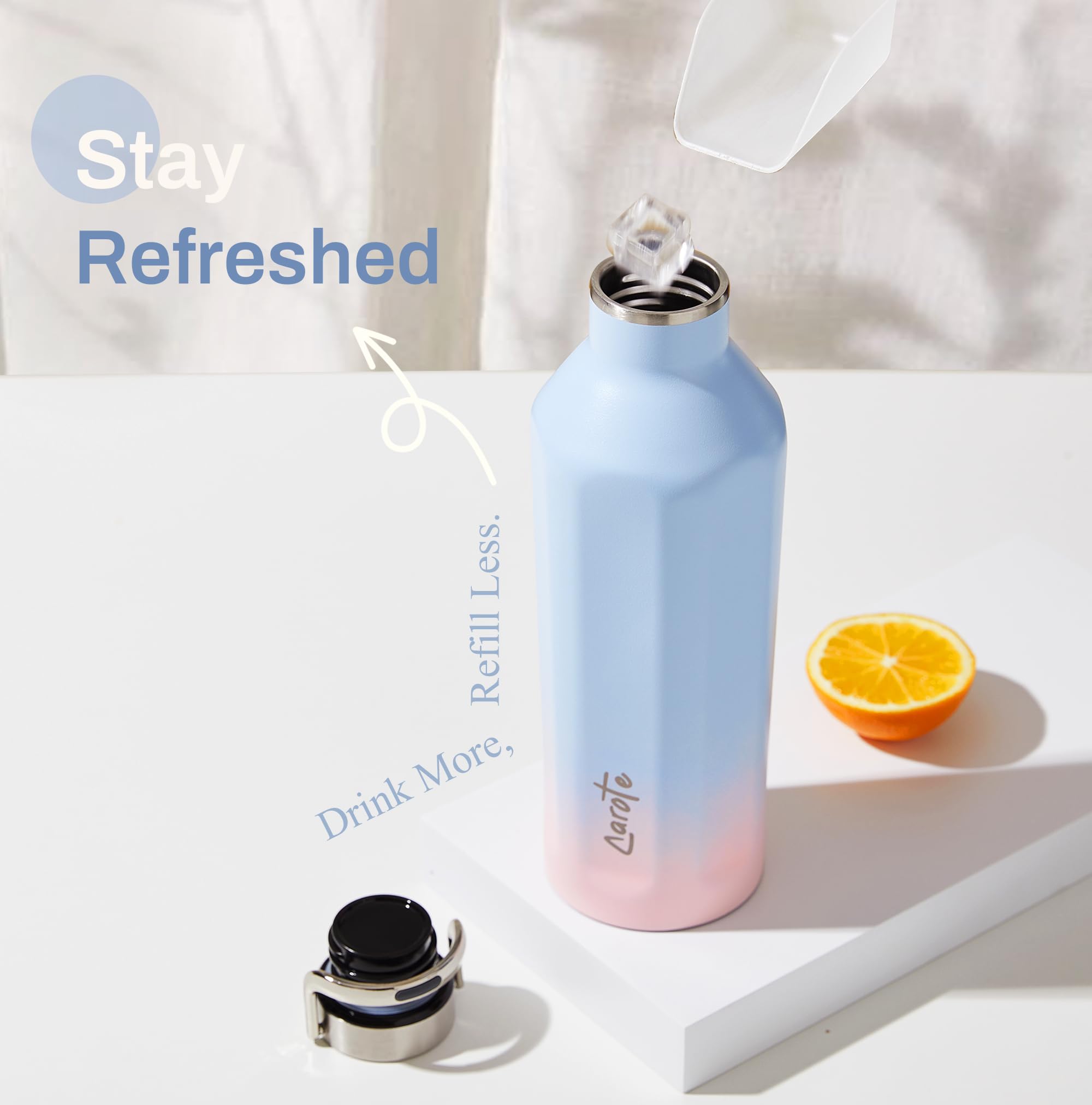 Carote CAROTE Insulated Water Bottles, Water Bottle with Lid, Standard Mouth Water Bottle with Flex Cap, 20Oz, Blue-Pink Gradient