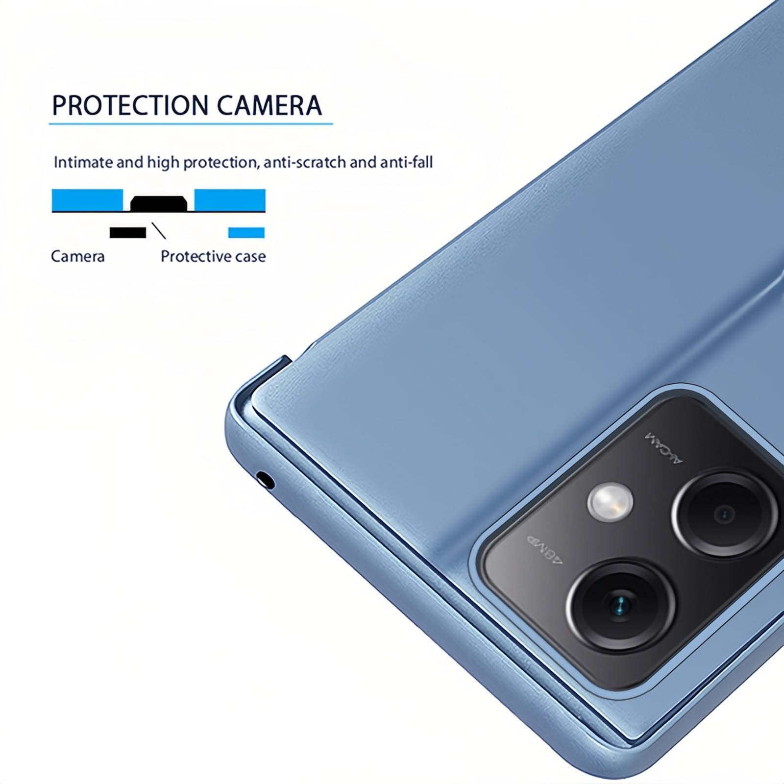 Ysnzaq Mirror Case for Xiaomi Redmi Note 12 Pro+ 6.67 inch, Smart Window Phone Cover with Stand for Xiaomi Redmi Note 12 Pro Plus JM Black