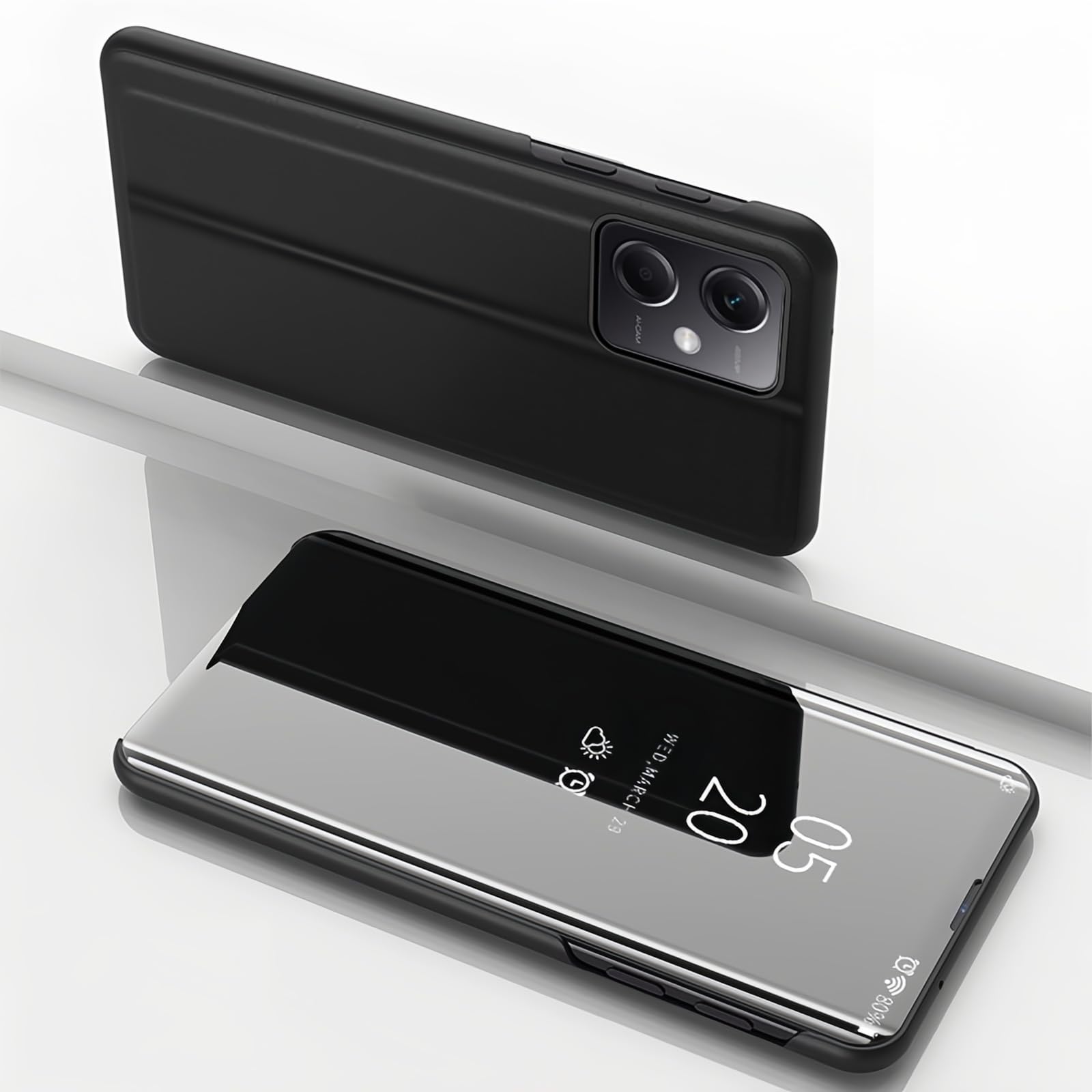 Ysnzaq Mirror Case for Xiaomi Redmi Note 12 Pro+ 6.67 inch, Smart Window Phone Cover with Stand for Xiaomi Redmi Note 12 Pro Plus JM Black