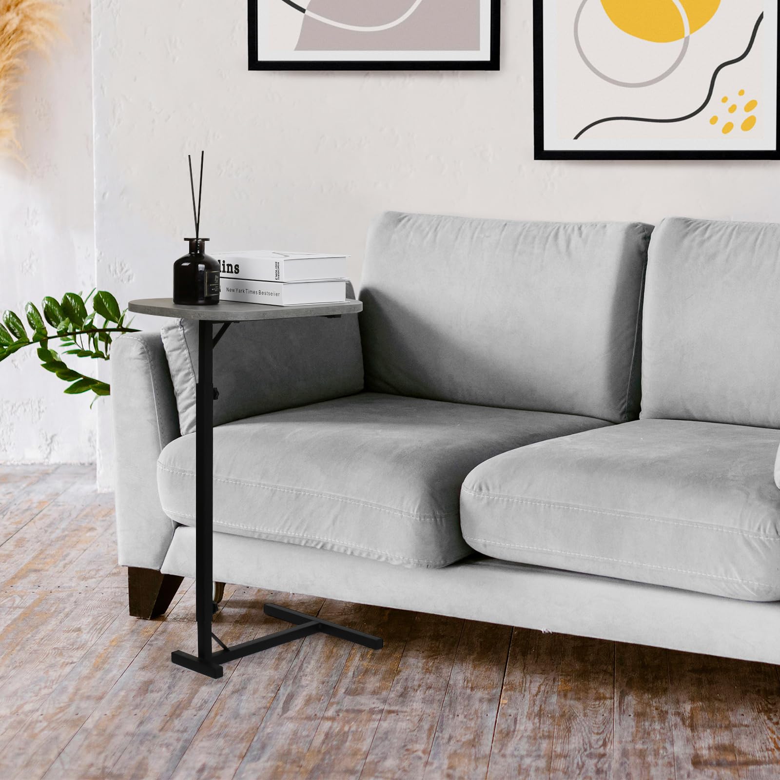 WHEARTED Small Side Table for Small Spaces, C Shaped End Table Slide Under Sofa Couch and Bed, Height Adjustable C Table End Table with Metal Frame for Living Room, Bedroom, Bathroom Gray