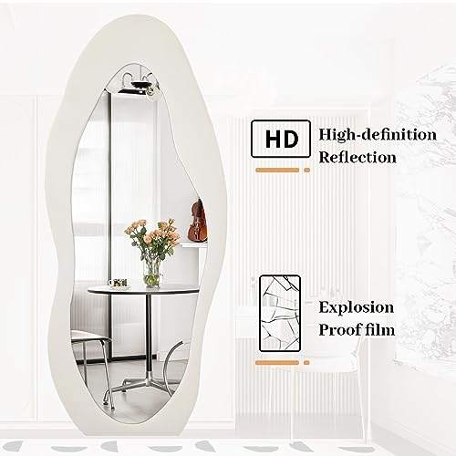 VooBang 63"x24" Mirror Full Length, Flannel Cloud Floor Mirror, Wall Mounted Mirror, Hanging or Leaning Against Wall for Bedroom, Living Room Full Body Mirror, White