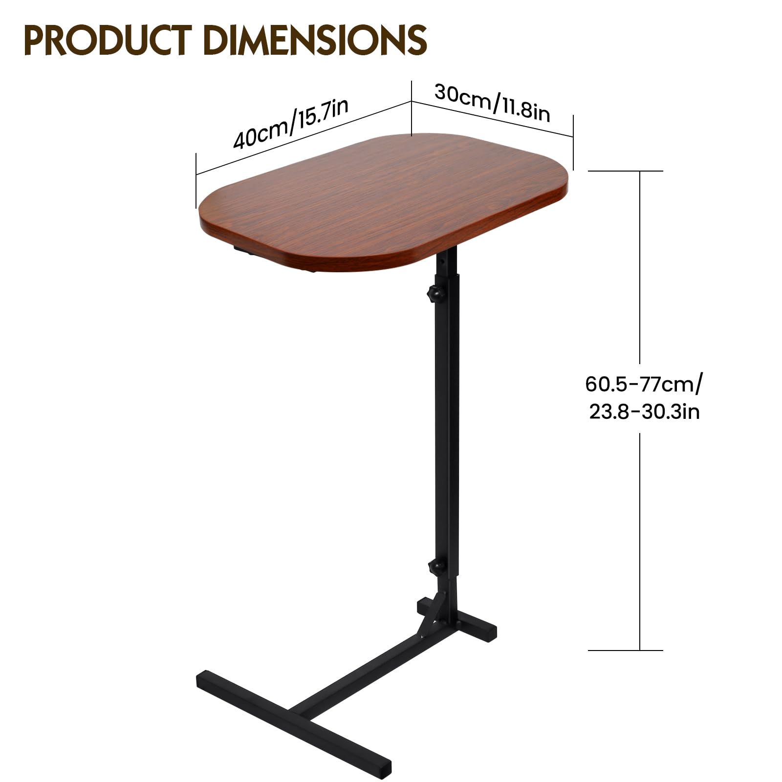 WHEARTED Small Side Table for Small Spaces, C Shaped End Table Slide Under Sofa Couch and Bed, Height Adjustable C Table End Table with Metal Frame for Living Room, Bedroom, Bathroom Brown