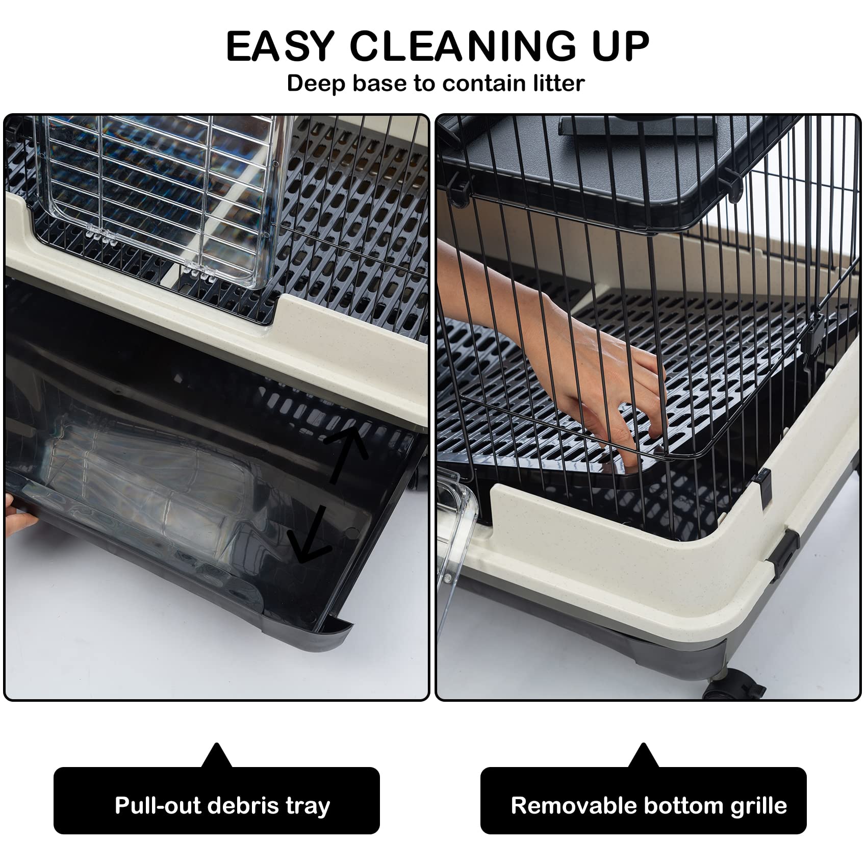 4-Tier 32" Small Animal Cage Metal,Chinchilla Cage Large,Hamster Cage Large,Squirrel Cage,Ferret Cage,Pet Rat Cage,Large Rat Cage,Height Adjustable with Lockable Casters Grilles Pull-Out Tray(Black)