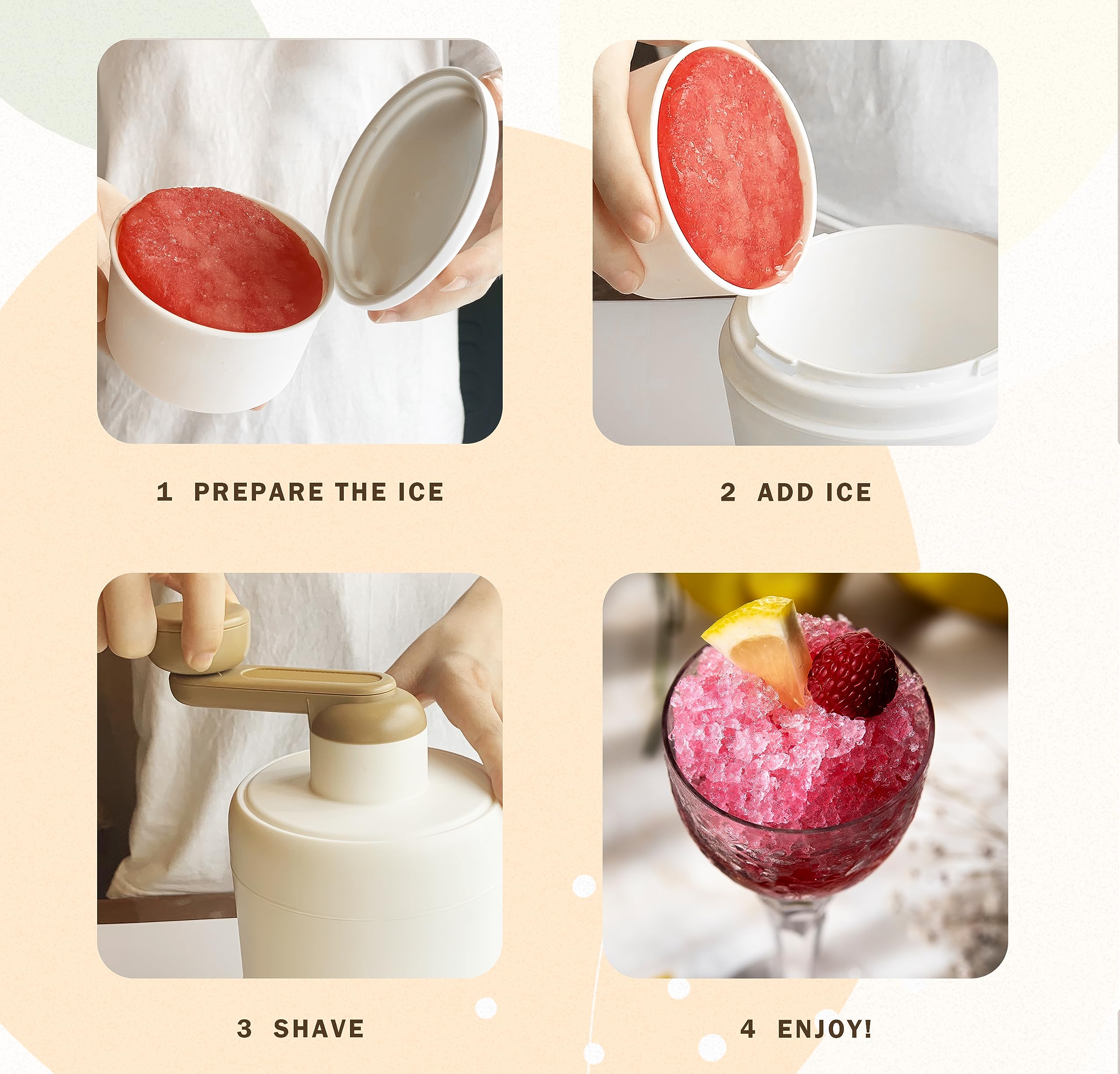 Ice Shaver, snow cone maker, portable crushed shaved ice machine, hand crank,manual ice crusher, small countertop grinder for home use,for kids, free Ice Cube Trays, BPA Free,white