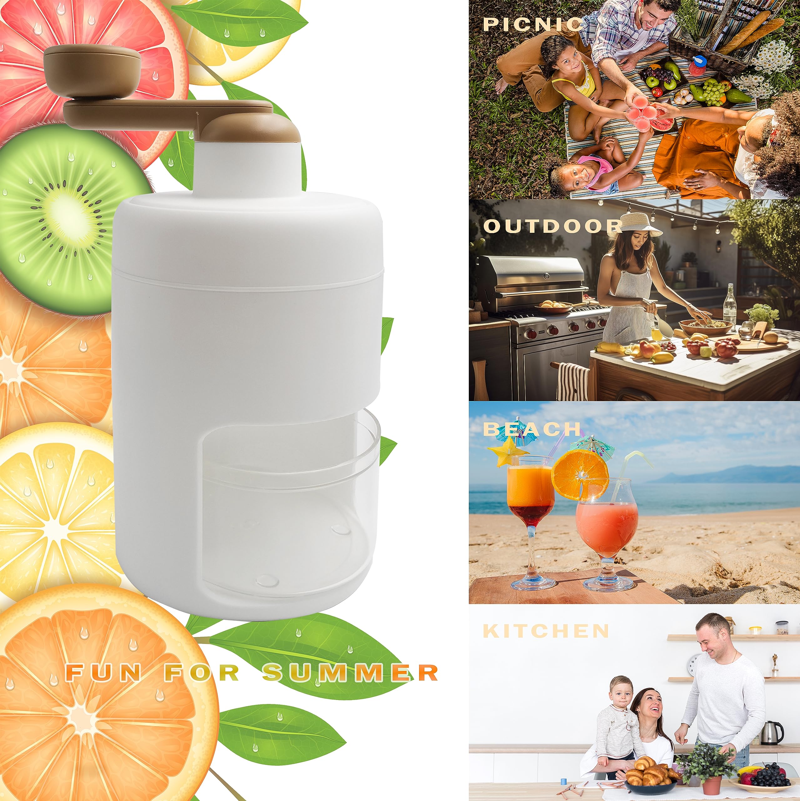 Ice Shaver, snow cone maker, portable crushed shaved ice machine, hand crank,manual ice crusher, small countertop grinder for home use,for kids, free Ice Cube Trays, BPA Free,white