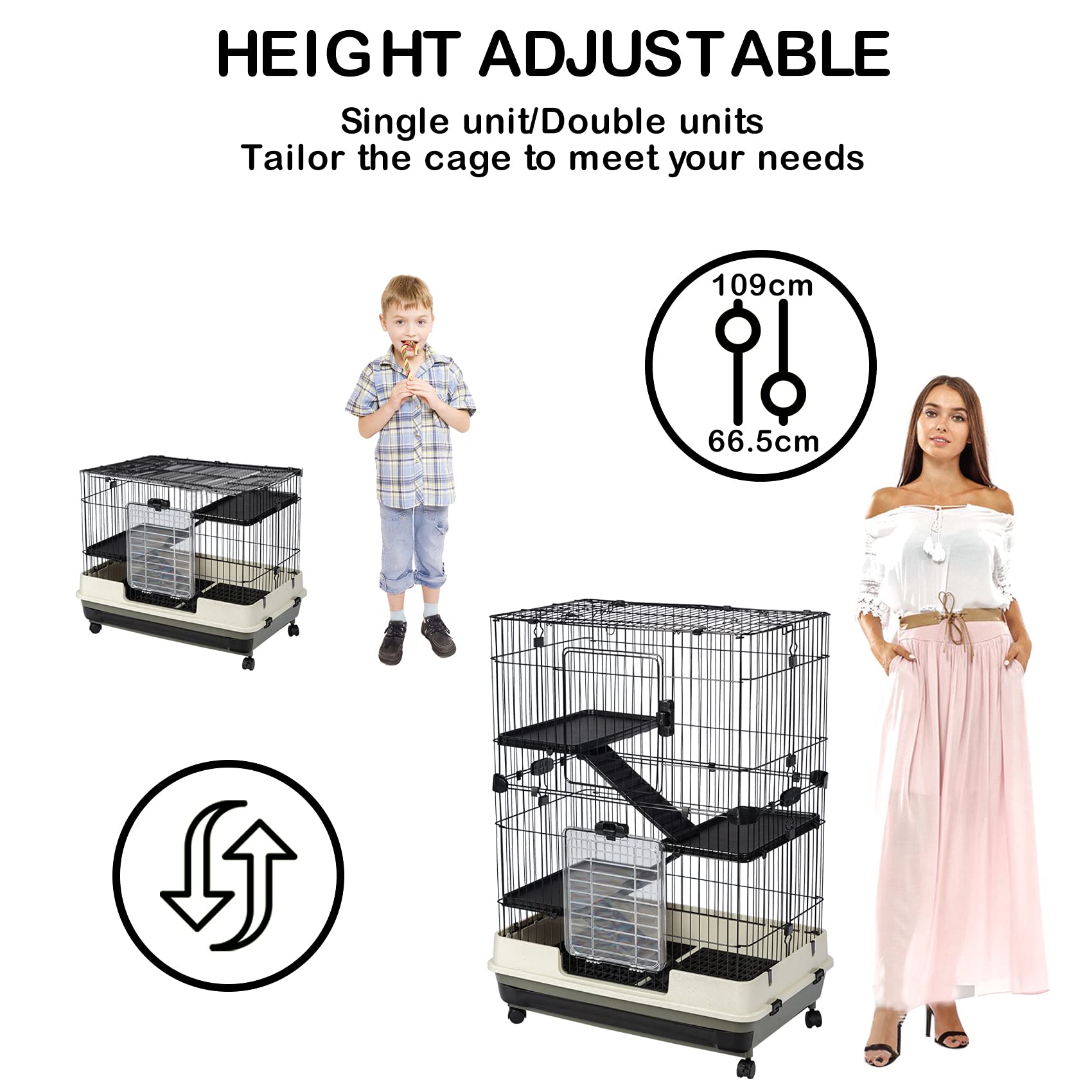 4-Tier 32" Small Animal Cage Metal,Chinchilla Cage Large,Hamster Cage Large,Squirrel Cage,Ferret Cage,Pet Rat Cage,Large Rat Cage,Height Adjustable with Lockable Casters Grilles Pull-Out Tray(Black)