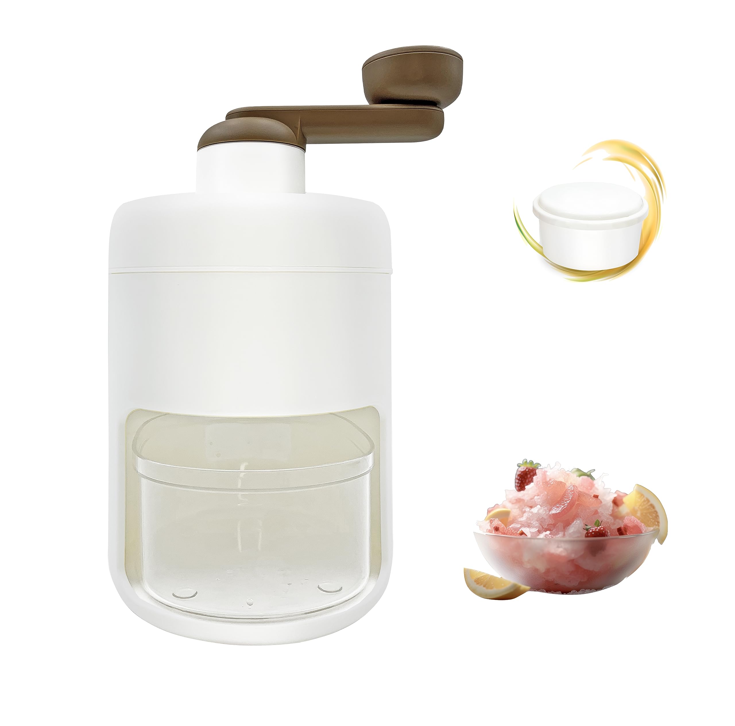 Ice Shaver, snow cone maker, portable crushed shaved ice machine, hand crank,manual ice crusher, small countertop grinder for home use,for kids, free Ice Cube Trays, BPA Free,white