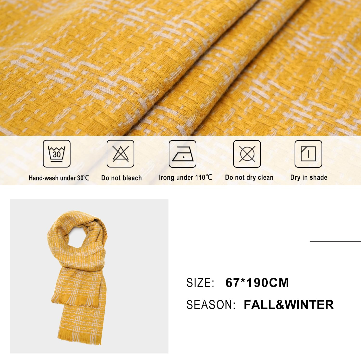 VANLINKER Soft Premium Cashmere Winter Scarf for Women Men Cozy Shawls Classic Tweed Long Wraps Stay Warm and Stylish VL9321 Yellow