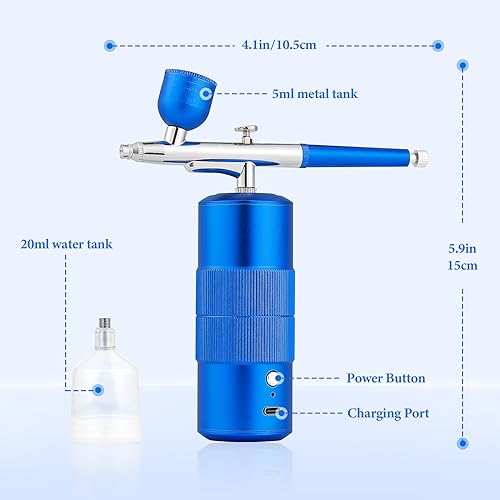Airbrush Kit Machine with Compressor, Rechargeable Handheld Airbrush, Professional Cordless Air Brush Portable for Nail Art, Makeup, Barber, Cake Decor, Painting (Blue)