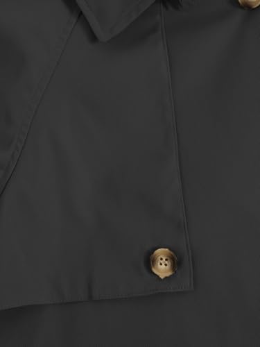 Verdusa Women's Button Front Buckle Raglan Sleeve Crop Jacket Trench Coat Black Large
