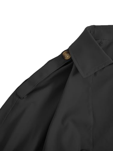 Verdusa Women's Button Front Buckle Raglan Sleeve Crop Jacket Trench Coat Black Large