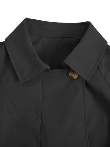 Verdusa Women's Button Front Buckle Raglan Sleeve Crop Jacket Trench Coat Black Large