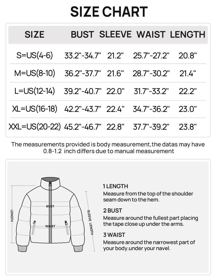 MEROKEETY Women's Winter Cropped Puffer Jacket Long Sleeve Oversized Stand Collar Zip-Up Short Coat