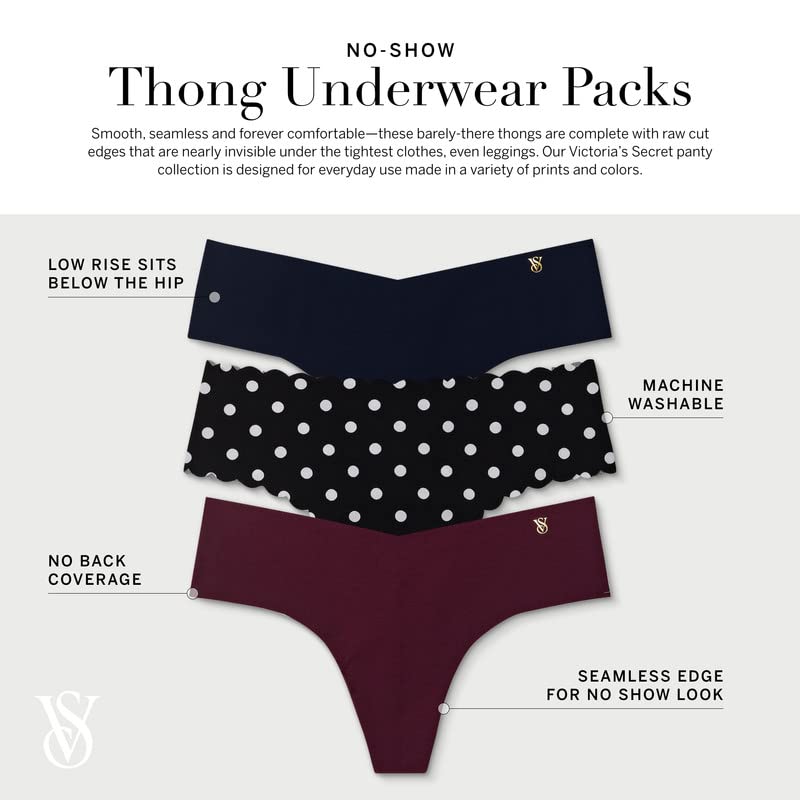 Victoria's Secret Women's No Show Thong Underwear, Panties for Women, Multi Pack, Multicolor Nude (M)