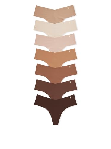 Victoria's Secret Women's No Show Thong Underwear, Panties for Women, Multi Pack, Multicolor Nude (M)