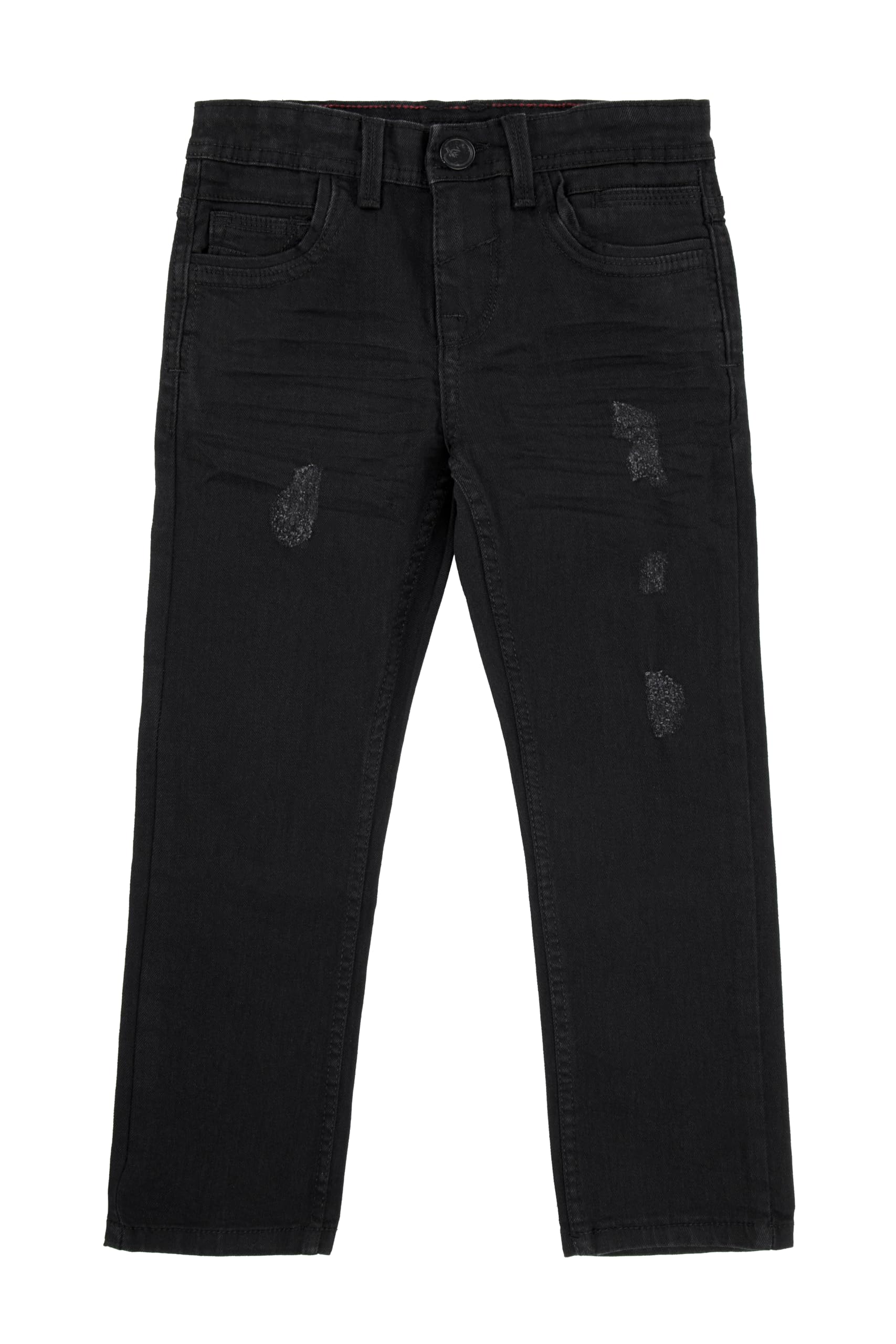 X RAY Boys Distressed Jeans (2T-16), Elastic Waist Biker Moto Distressed Ripped Denim Jeans for Boys & Colored Pants, Jet Black - Minor Rips, 4T