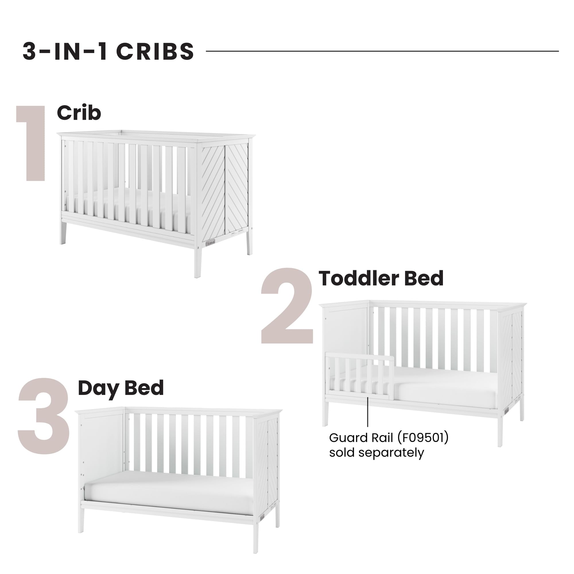 Child Craft Atwood Euro 3-Piece Nursery Set with 3-in-1 Convertible Crib, Dresser, and Chest (Matte White)