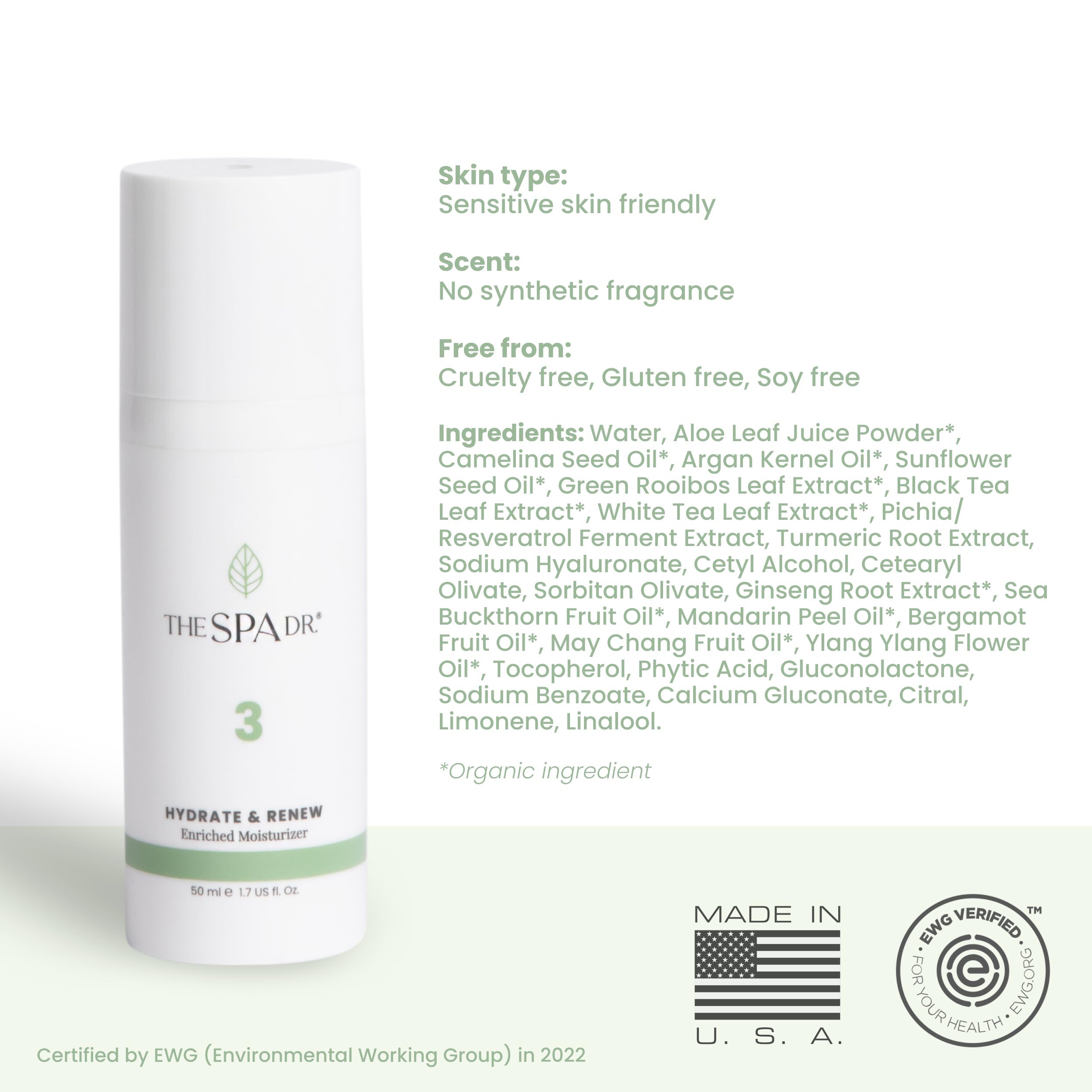 The Spa Dr. Enriched Moisturizer - Anti Aging Skin Care - 30 Day Supply - Safe For All Skin Types - Perfectly pH Balanced - Natural & Organic Skin Care - Step 3 Renew - 30 ML / 1 Fl. Oz.