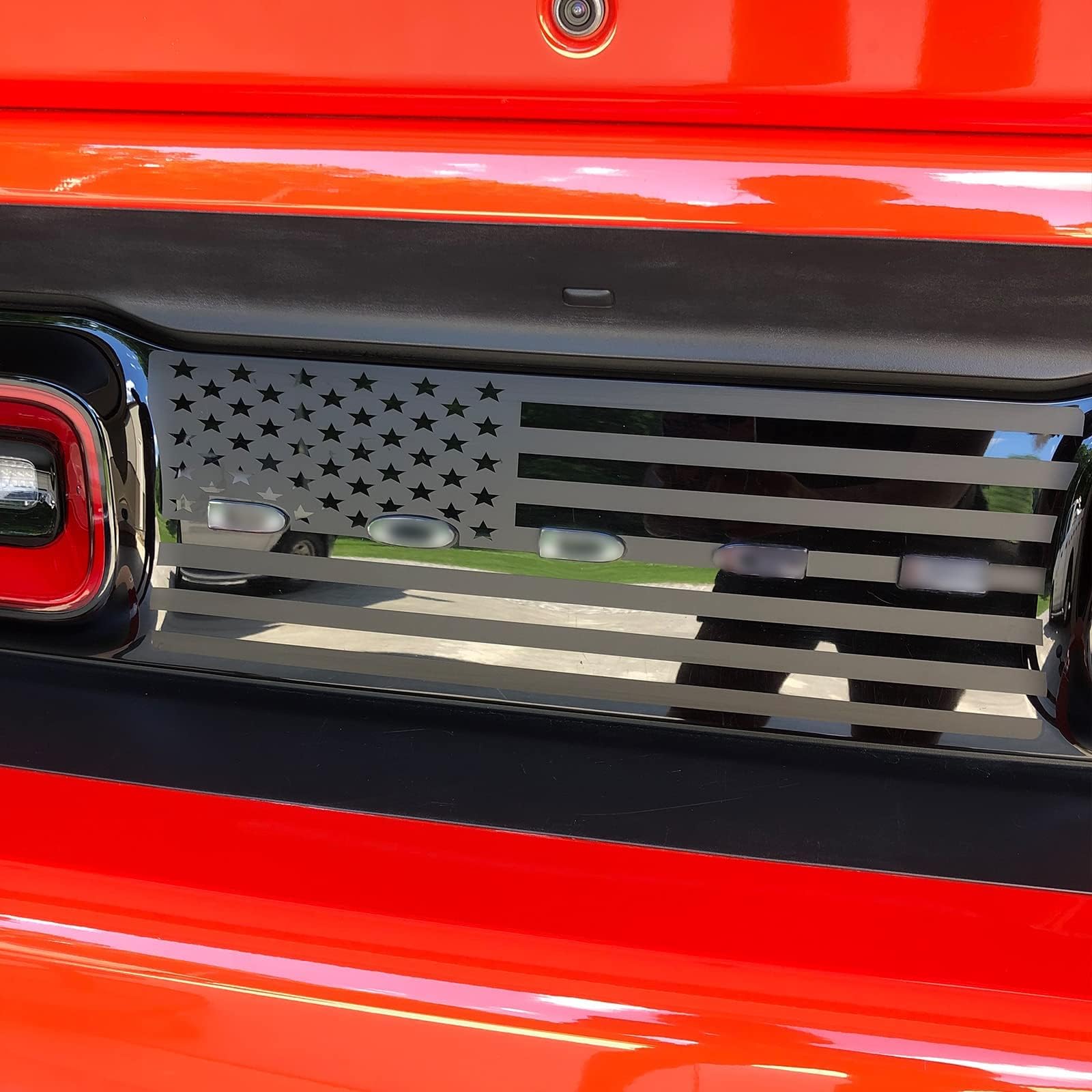Xinghe Taillight Center Divider for Dodge Challenger 2015-2023, American Flag Decals for Rear Light Sticker Exterior Accessories for Dodge Challenger (for Dodge Challenger 2015 - 2023, With Letter Cut