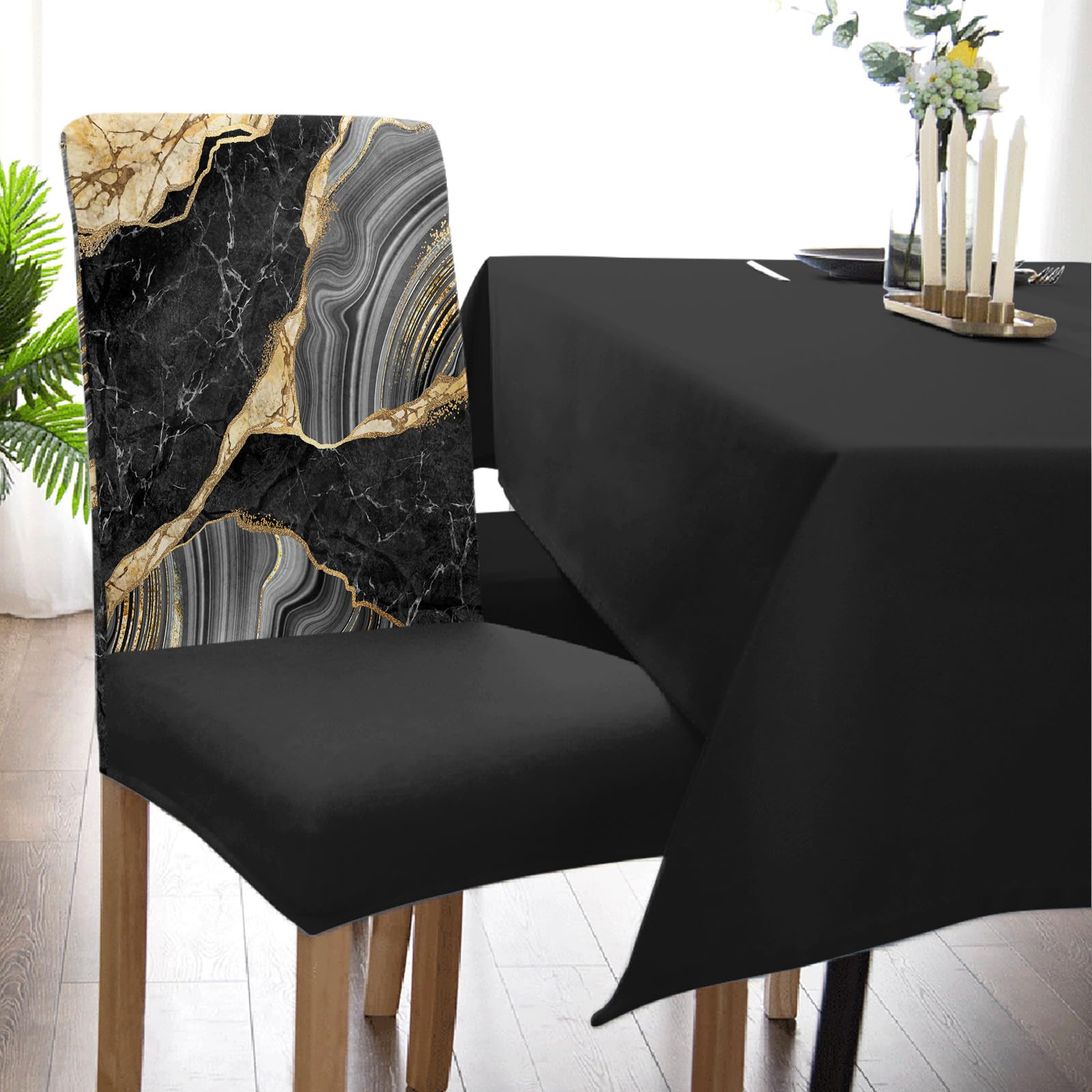 Chair Protector Seat Covers Black Marble Texture Gold Powder Stretch Removable Dining Room Chair Cover Set of 4,Gray Gradient Abstract Liquid Art Slipcovers for Kitchen Party Hotel Wedding