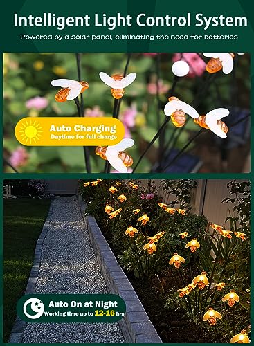 Solar Garden lights, Newest Solar Bee Firefly Lights with 1200mAH Battery, Swaying by Wind, Solar Outdoor Lights with Flexibility Iron Wire, Waterproof Firefly Lights Decor for Patio Yard(2 Pack)