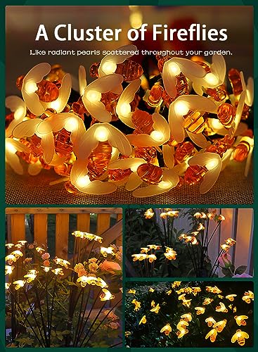 Solar Garden lights, Newest Solar Bee Firefly Lights with 1200mAH Battery, Swaying by Wind, Solar Outdoor Lights with Flexibility Iron Wire, Waterproof Firefly Lights Decor for Patio Yard(2 Pack)