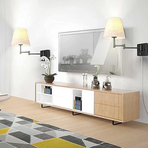 DTREEL Swing Arm Wall Lamp Plug in Cord Industrial Wall Sconce with On/Off Switch Wall Lights Fixtures 1-Light