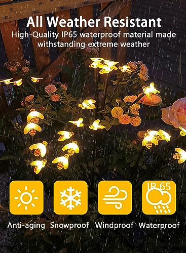 Solar Garden lights, Newest Solar Bee Firefly Lights with 1200mAH Battery, Swaying by Wind, Solar Outdoor Lights with Flexibility Iron Wire, Waterproof Firefly Lights Decor for Patio Yard(2 Pack)