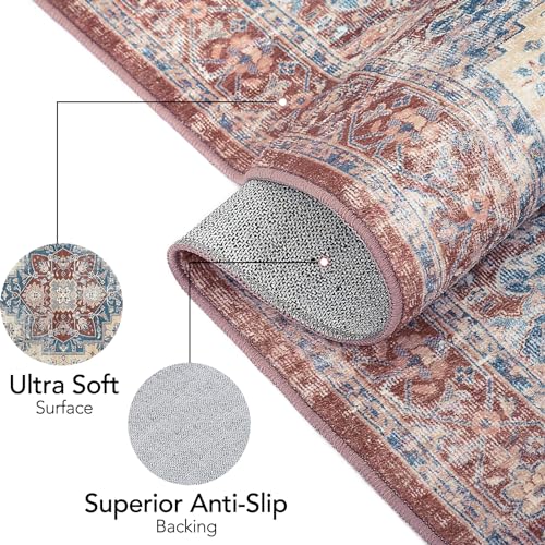ROYHOME 8x10 Area Rug for Living Room, Bedroom, Dining Room - Vintage Washable Low Pile Non-Slip Large Rug