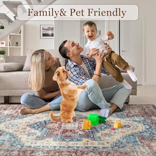 ROYHOME 8x10 Area Rug for Living Room, Bedroom, Dining Room - Vintage Washable Low Pile Non-Slip Large Rug